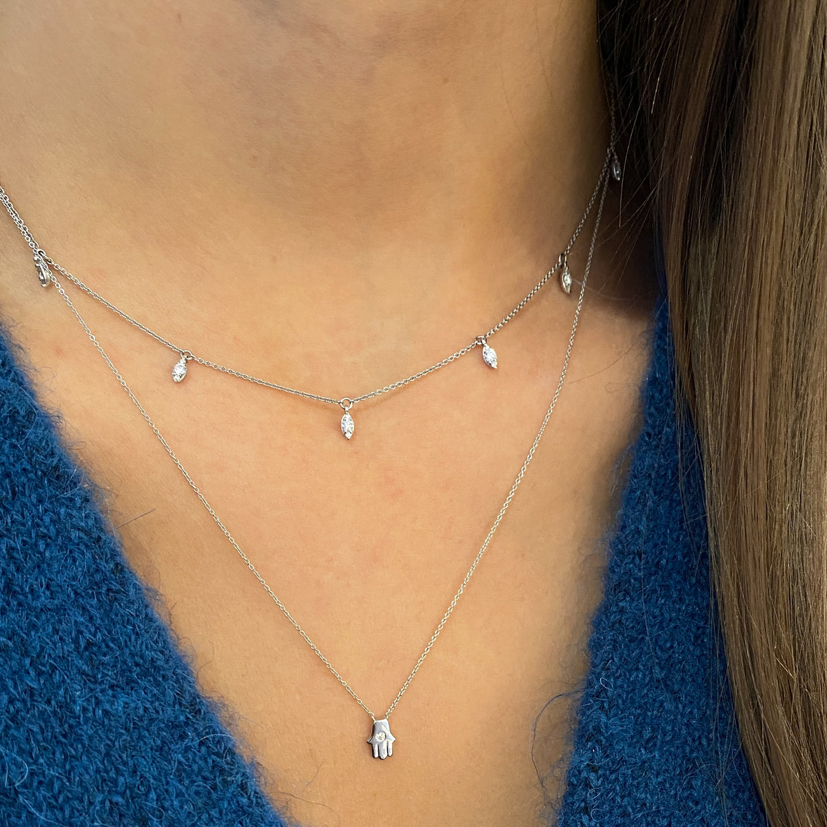 DANA REBECCA - 14CT GOLD, SOPHIA RYAN DIAMOND PEAR DROP STATION NECKLA ...