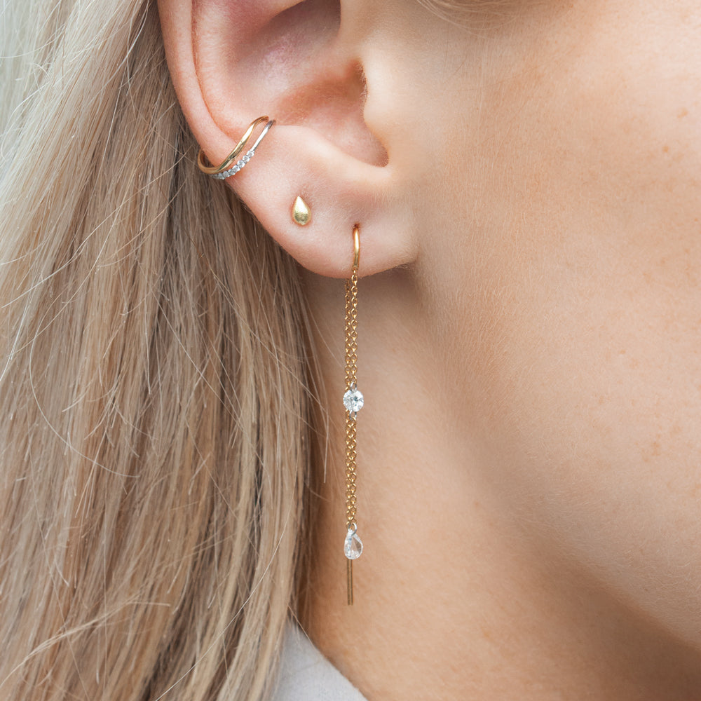 ARIA - 18ct gold, rose & brilliant cut diamond threader earrings (pair ...